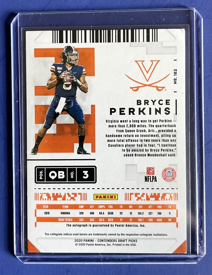 2020 Panini BRYCE PERKINS Signature Rookie Card #182 MINT | eBay