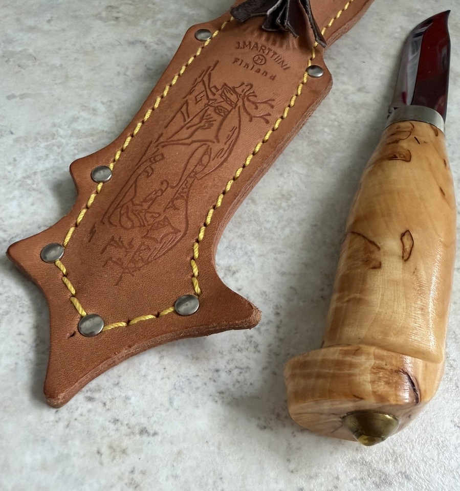 Vintage J Marttiini 8.66” Lynx Finland Puukko Knife w/ Leather Sheath ...