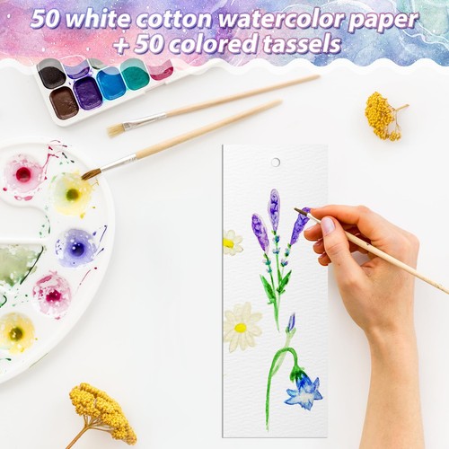 100 Pcs Watercolor Paper Blank Bookmarks with Colorful Tassels DIY Book ...