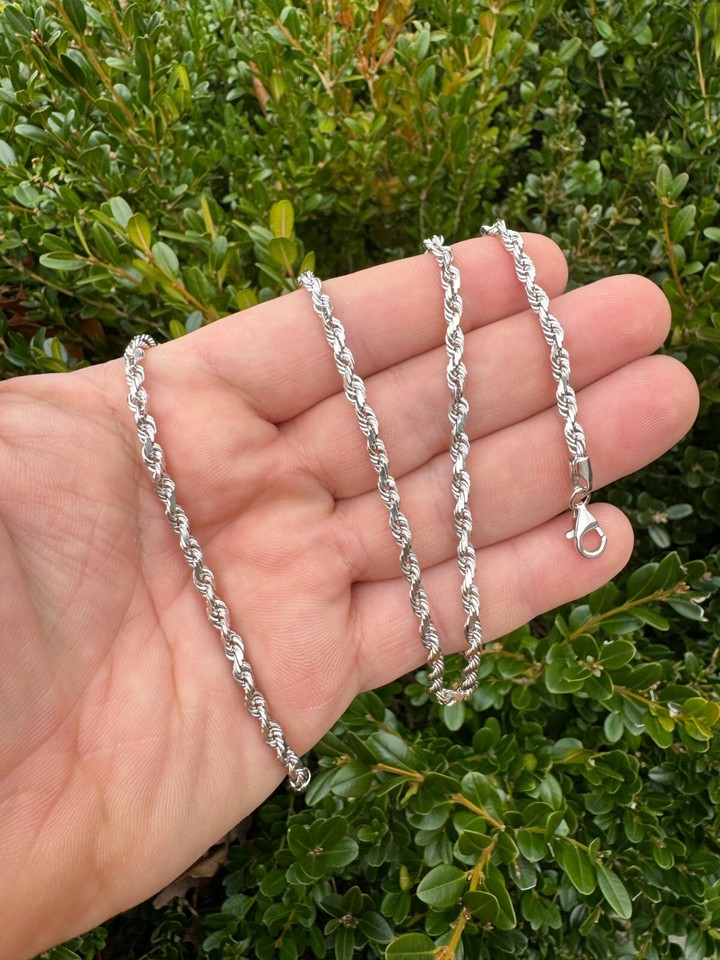 Solid 14k White Gold Men's Women's Real Rope Chain Necklace 1.5mm-4mm ...