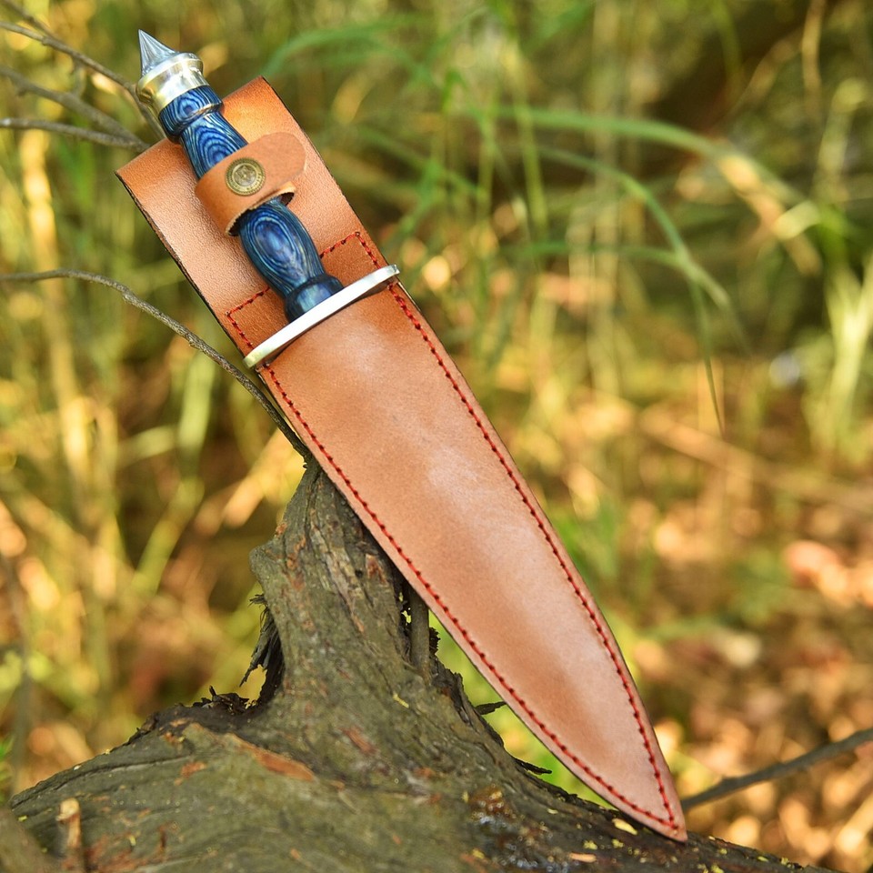 V-42 FSSF Stiletto Damascus Dagger Knife Spike Fix Blade Dual Edge ...