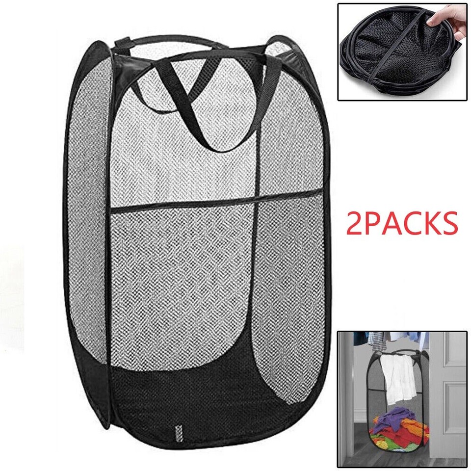 2 Packs Collapsible Pop up Laundry Bag Foldable Hamper Large Mesh ...