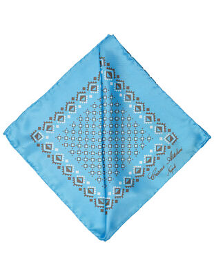 Cesare Attolini Handkerchief IN Light Blue With Braun / White Pattern ...