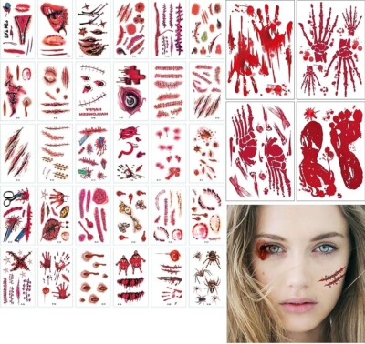 Any 5pcs Halloween Scar Fake Bloody Wound Waterproof Temporary Tattoo ...