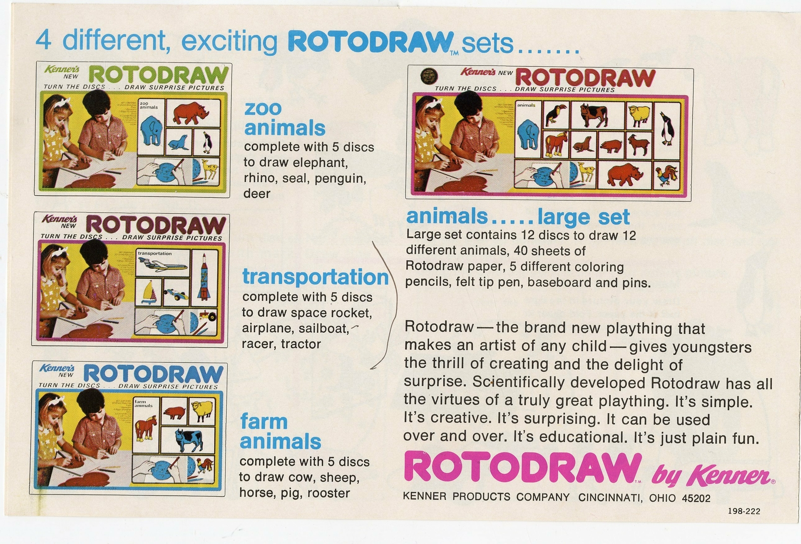 1970 Vintage ROTODRAW Children's Art Set, Toy, Zoo Animal Set, Kenner ...