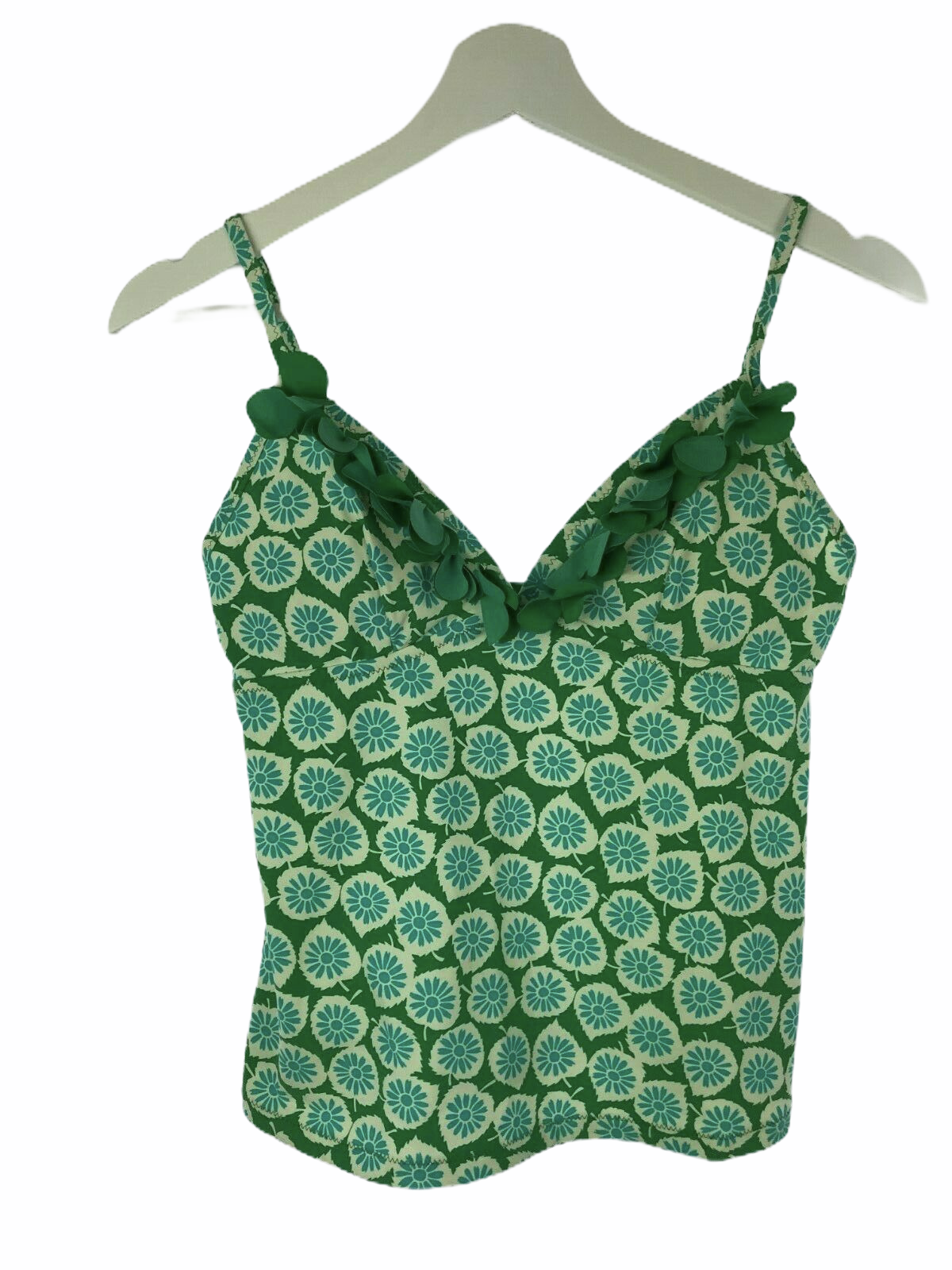 Boden Women's Swimsuit Top Tankini Green Spaghetti Strap Green Ruffle ...