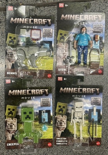 Minecraft Movie Toys All 4 Figures Steve, Skeleton, Creeper, & Dennis ...