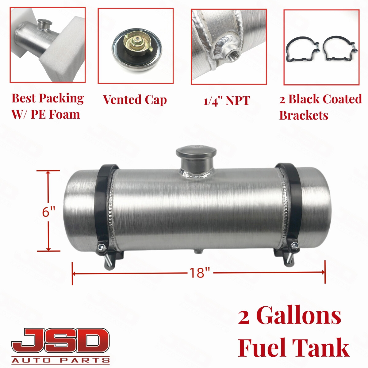💥Universal Fuel Tank/Gas Tank 6'' x 18'' 2 Gallon 1/4 NPT Spun Round ...