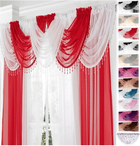 GEMMA & CHERRY BLOSSOM BEADED FRINGE ROUND VOILE SWAGS x1 Drape Curtain ...