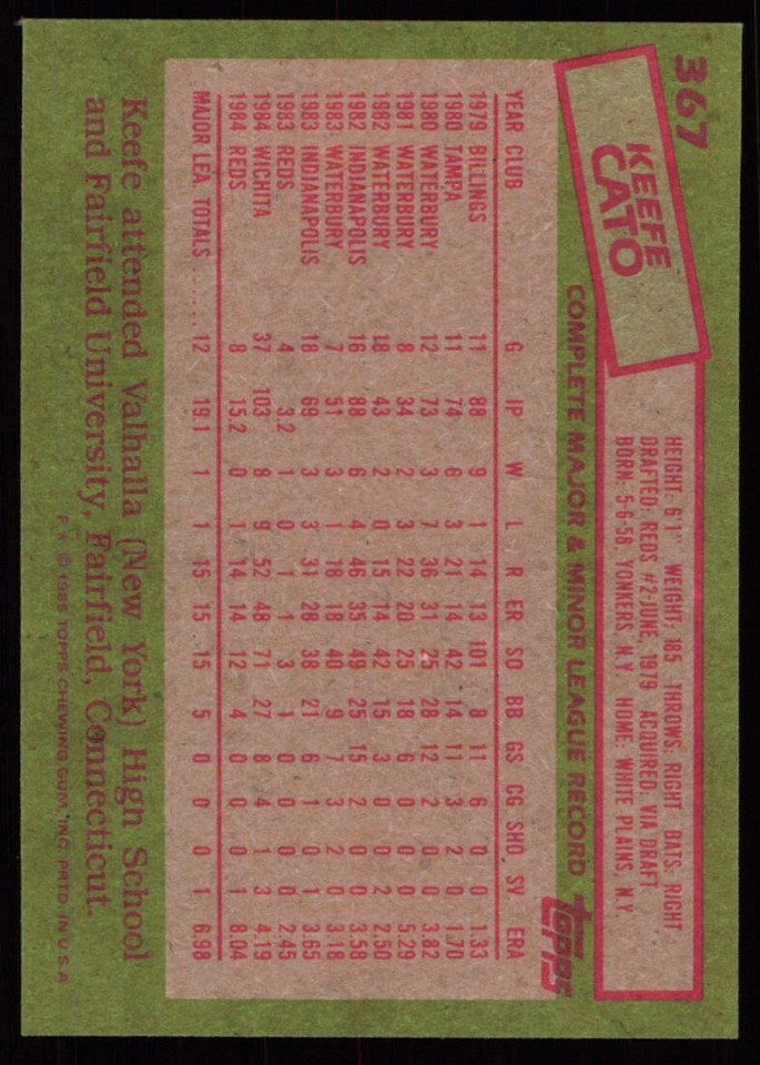 1985 Topps Keefe Cato Rookie Cincinnati Reds #367 | eBay