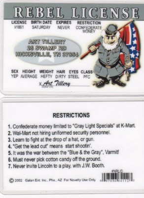 The American Civil War REBEL SOLDIER fun novelty fake ID Card Drivers's ...