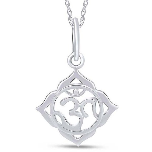 Aum-Om Prayer Sign Cute Pendant Necklace w/ 18" Chain Genuine Sterling ...