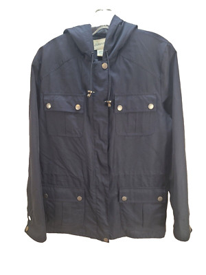 Women's Medium Navy Blue St. John's Bay Windbreaker Hooded Lined Coat ...