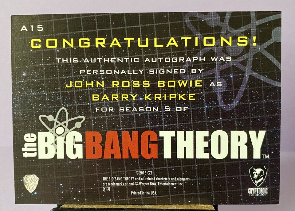 2013 John Ross Bowie Autograph A15 The Big Bang Theory As Barry Kripke ...
