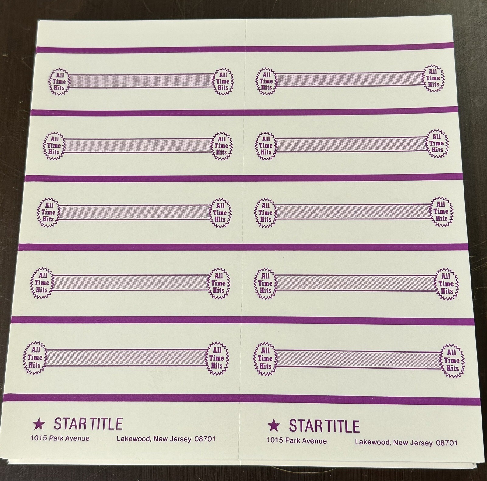 330 Blank Juke Box Title Strips [Star Title Strip] 10 1" X 3" strips ...