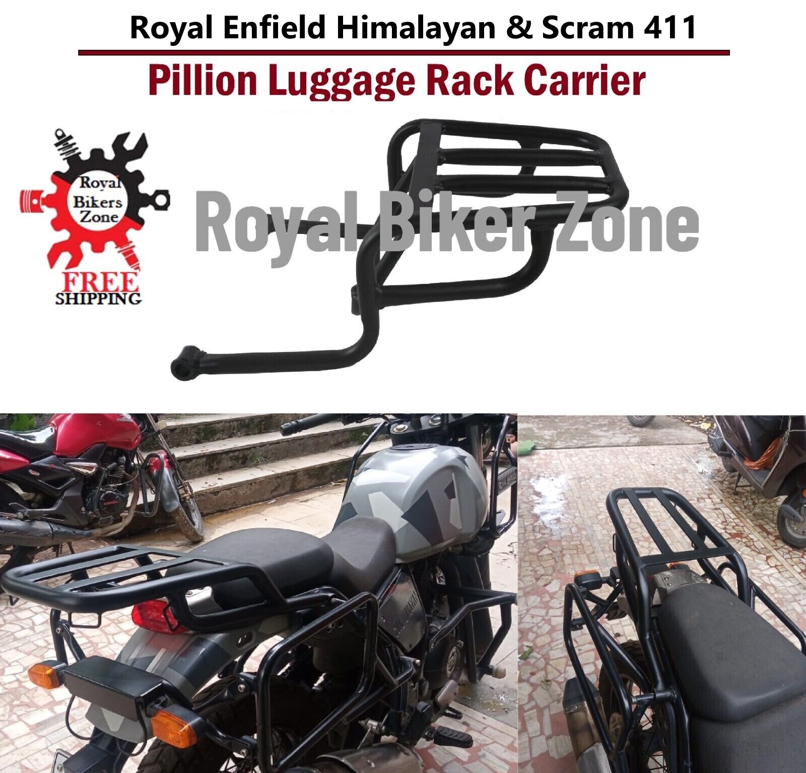 Royal Enfield "Himalayan & Scram 411 Black Pillion Luggage Carrier Rack ...