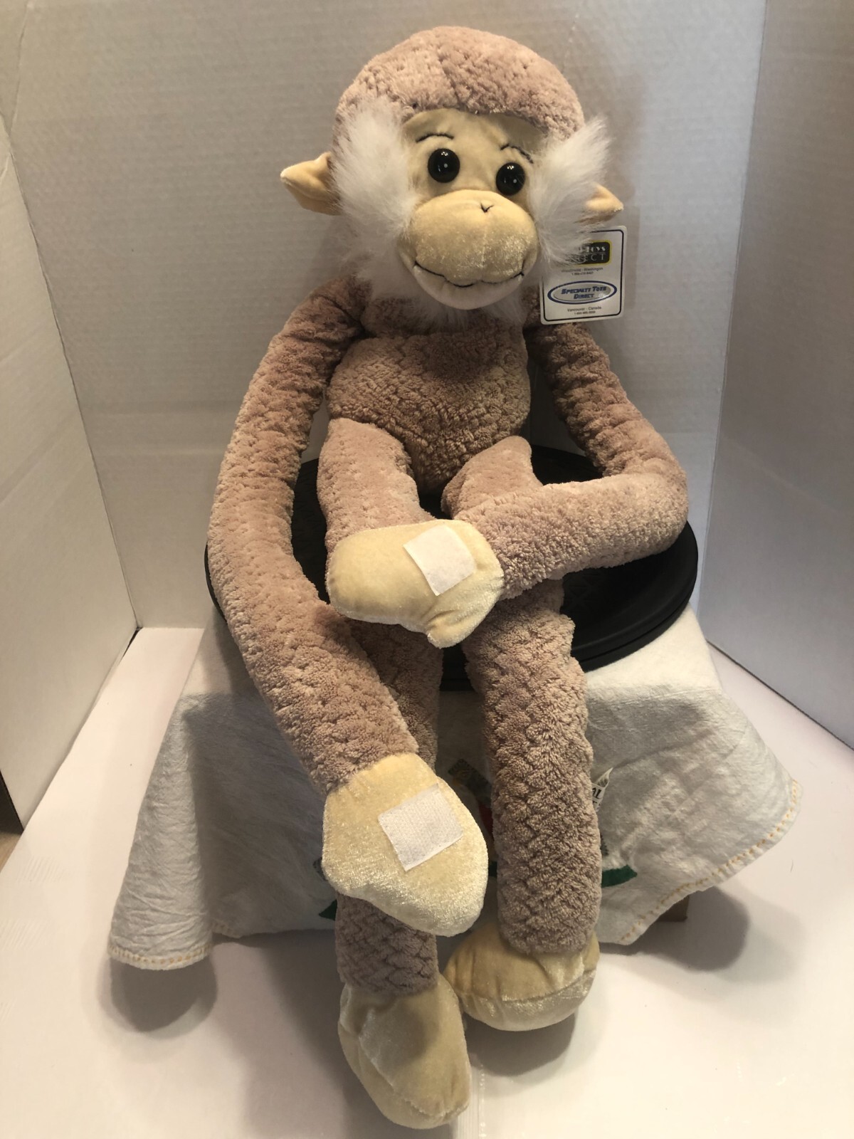 Monkey Beige Plush Stuffed Animal Hands Fasten to Hang Knee Hugger 26 ...