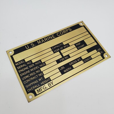 Vintage US Marine Corp Brass Equipment Data Plate/ID Tag Unstamped NOS ...