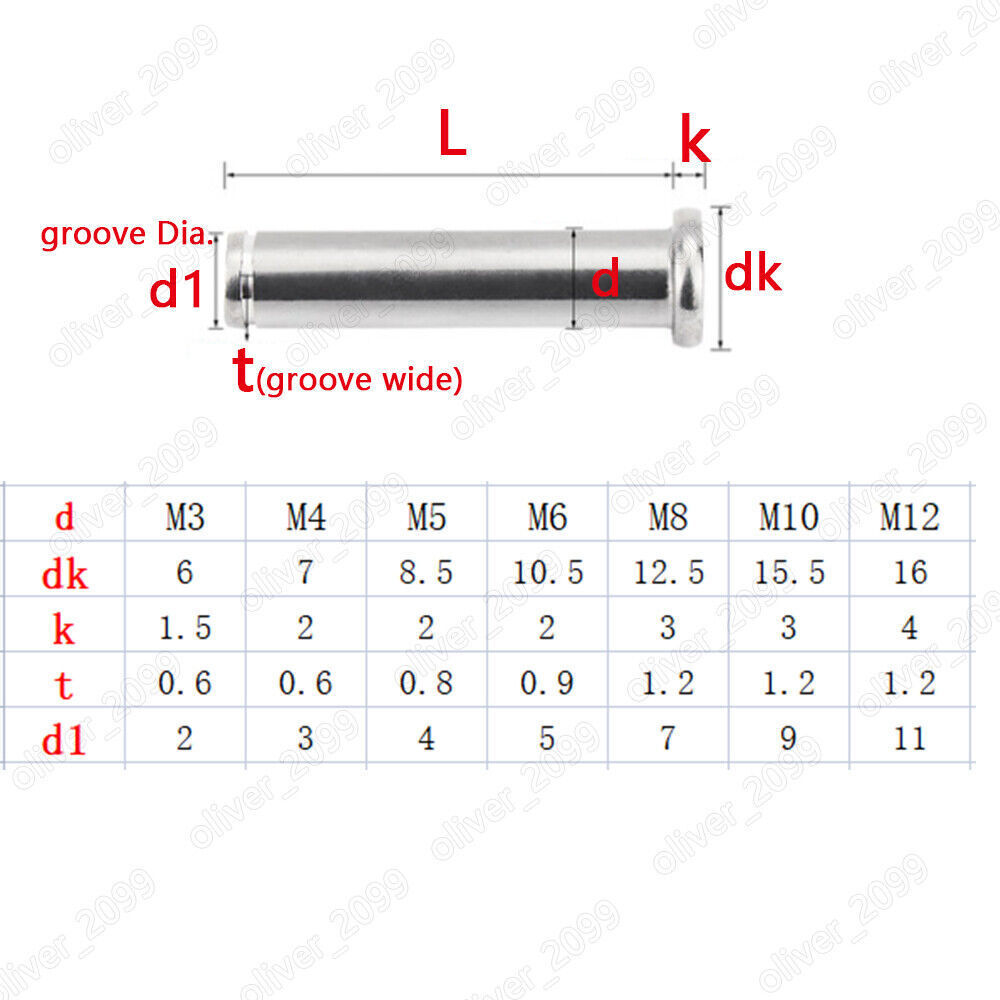 304 Stainless Steel Flat Head Grooved Pin With Retaining Ring M3 M4 M5 ...