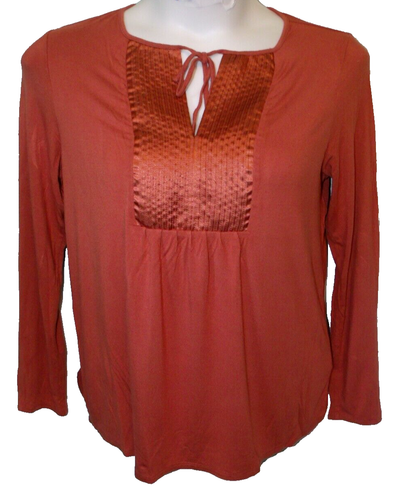 Apostrophe Stretch Solid Brown Rayon Keyhole Neck Long Sleeve Knit Top ...