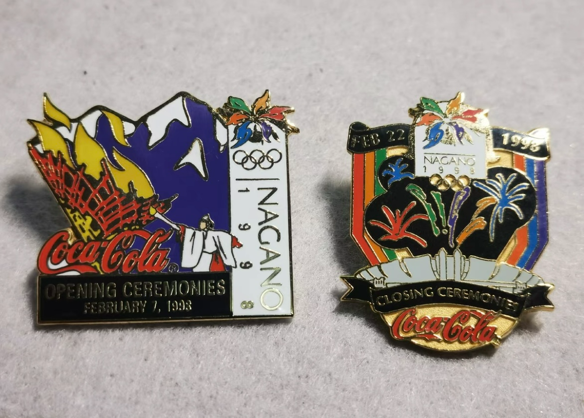 2pcs 1998 Nagano Winter Olympic Coca Cola Opening&Closing Ceremony Pins ...