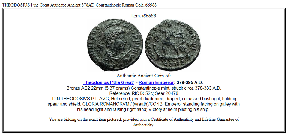 THEODOSIUS I the Great Authentic Ancient 378AD Constantinople Roman ...