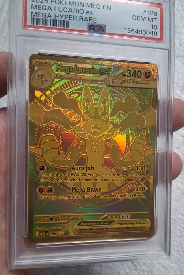 2025 Pokemon Mega Lucario ex 188/132 Mega Hyper Rare Gold PSA 10 GEM MT ...