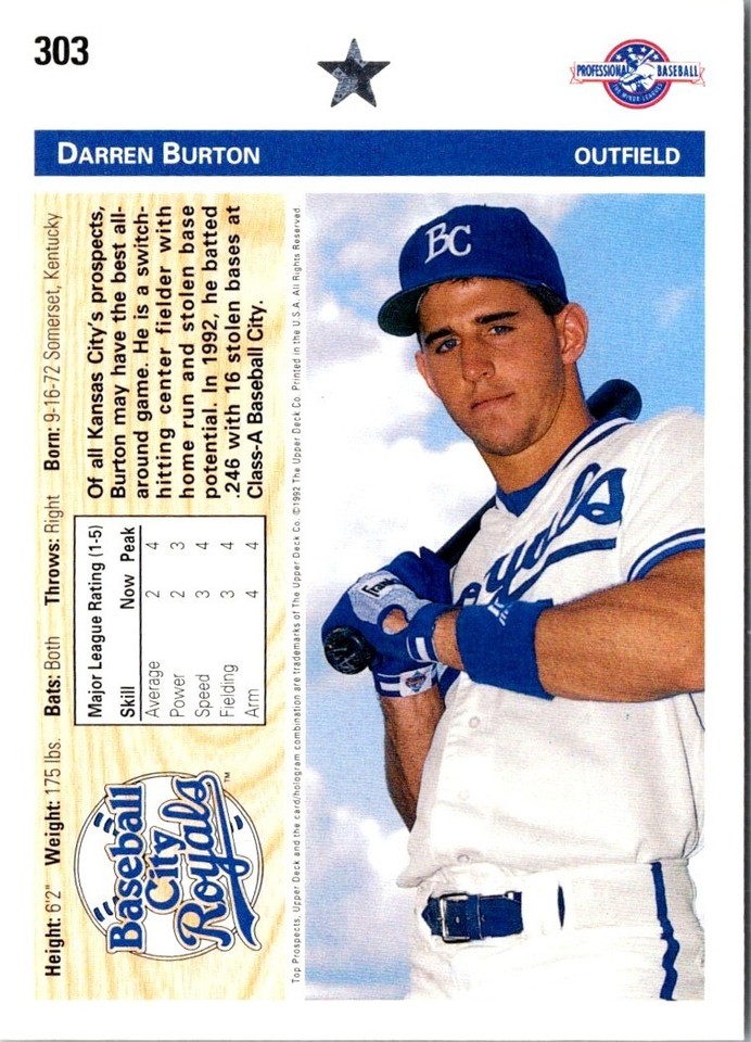 1992 Upper Deck Minors Darren Burton #303 Baseball City Royals Baseball ...