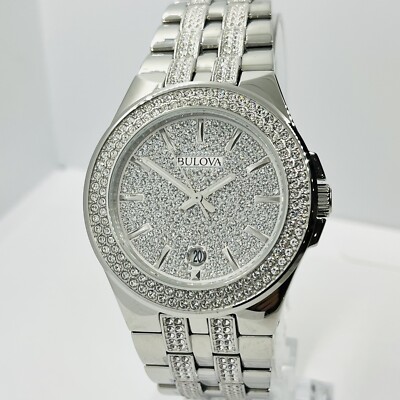 Bulova Men's Crystal Stainless Steel Silver 42mm Watch 96B235 | eBay