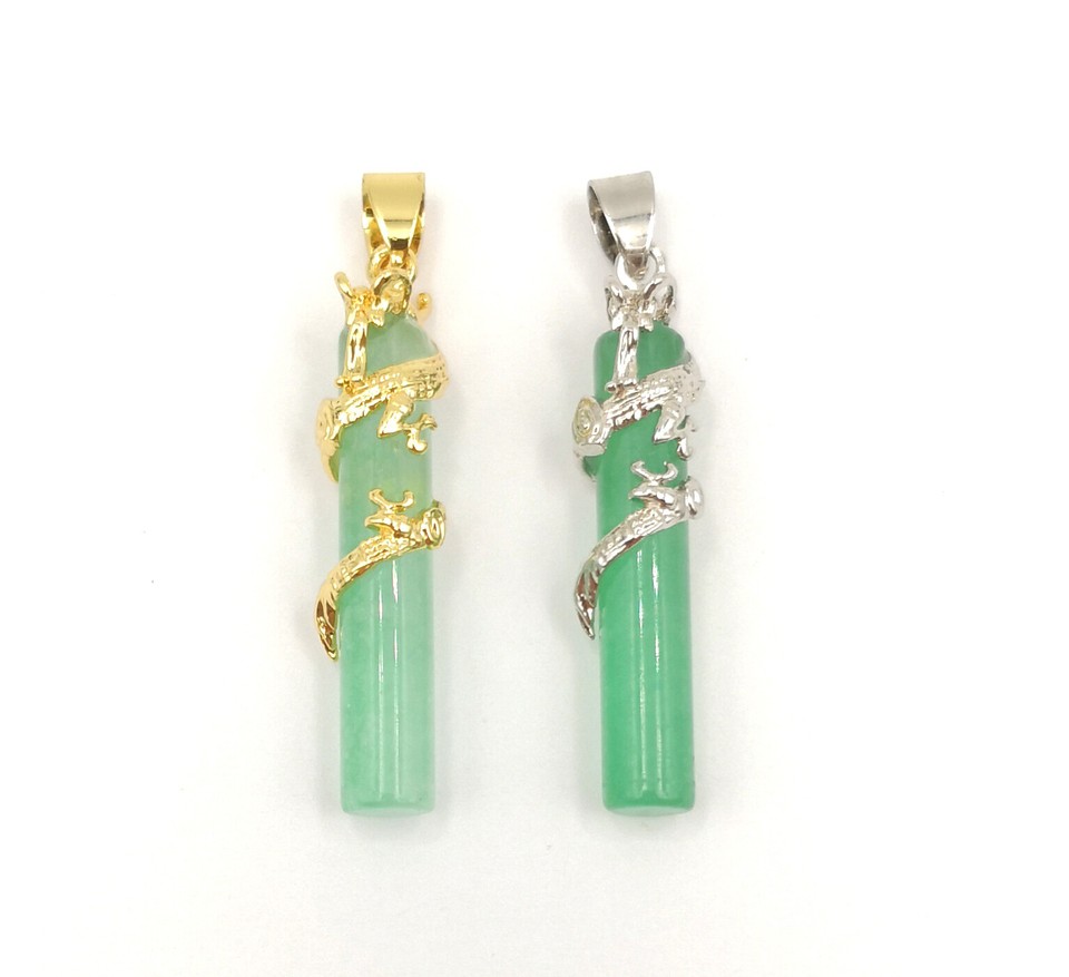 Multicolor Green Purple Jade Agate Dragon Pillar Column 18KGP Pendant ...