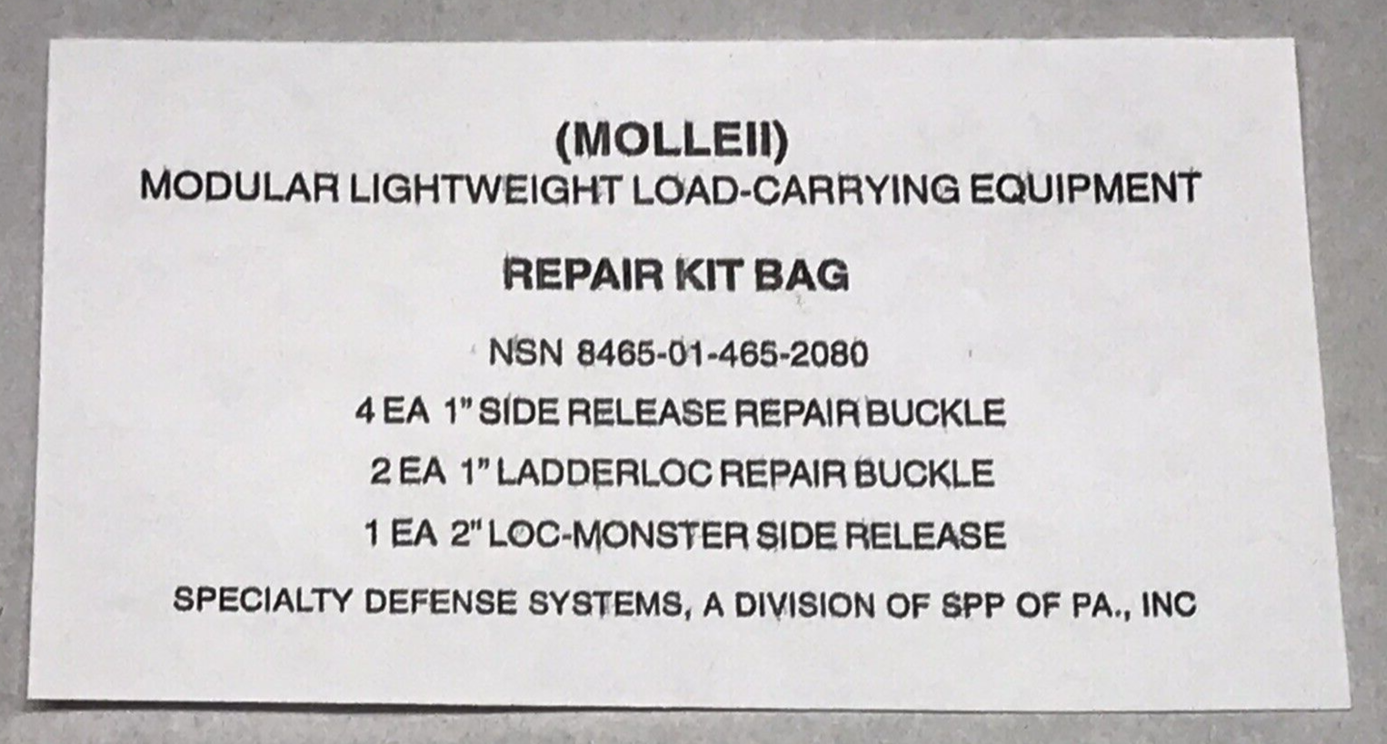 MOLLE Black Buckle Repair Kit SDS USGI NSN 8465-01-465-2080 | eBay