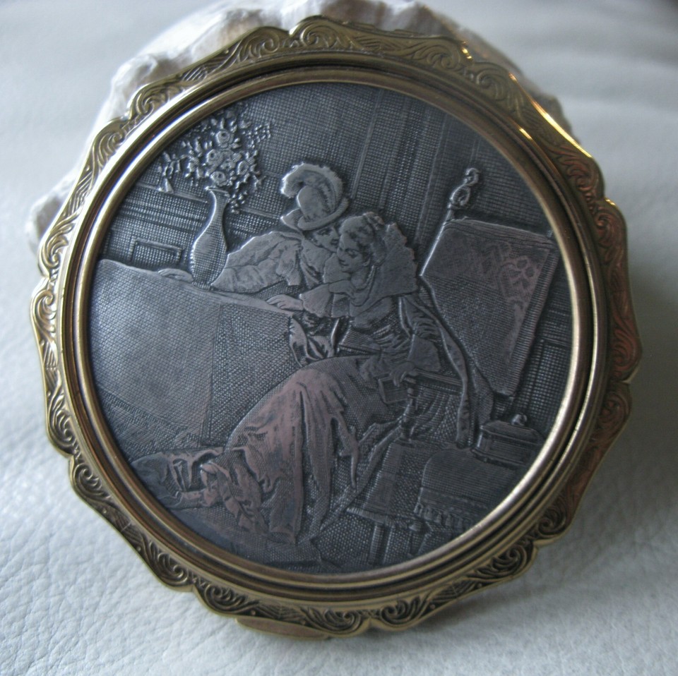 Antique Vintage Silver ENGLAND Lithograph Courting Couple STRATTON ...