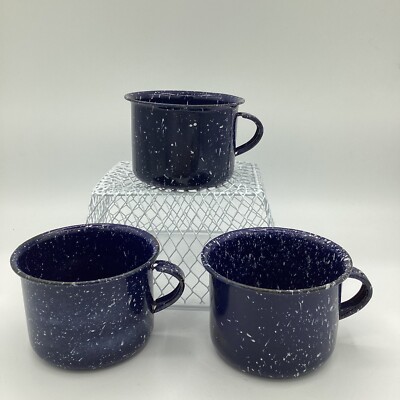 3 Blue Antique Speckled Enamelware, Granite Ware Cups (3”) | eBay