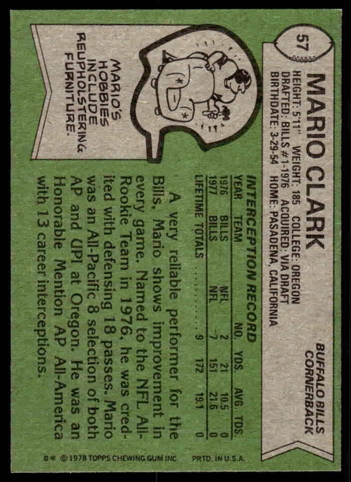 1978 TOPPS MARIO CLARK K RC BUFFALO BILLS #57 | eBay