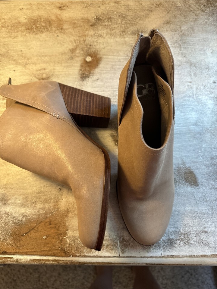 Gianni Bini Camel Colored Ankle Boots 10 Heel Side Zip Leather Boots | eBay