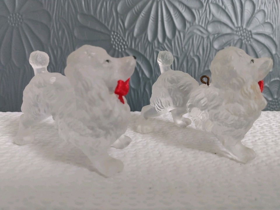 Two 2 Vintage Poodle Dog Clear Plastic Figurine Standing Red Bows | eBay