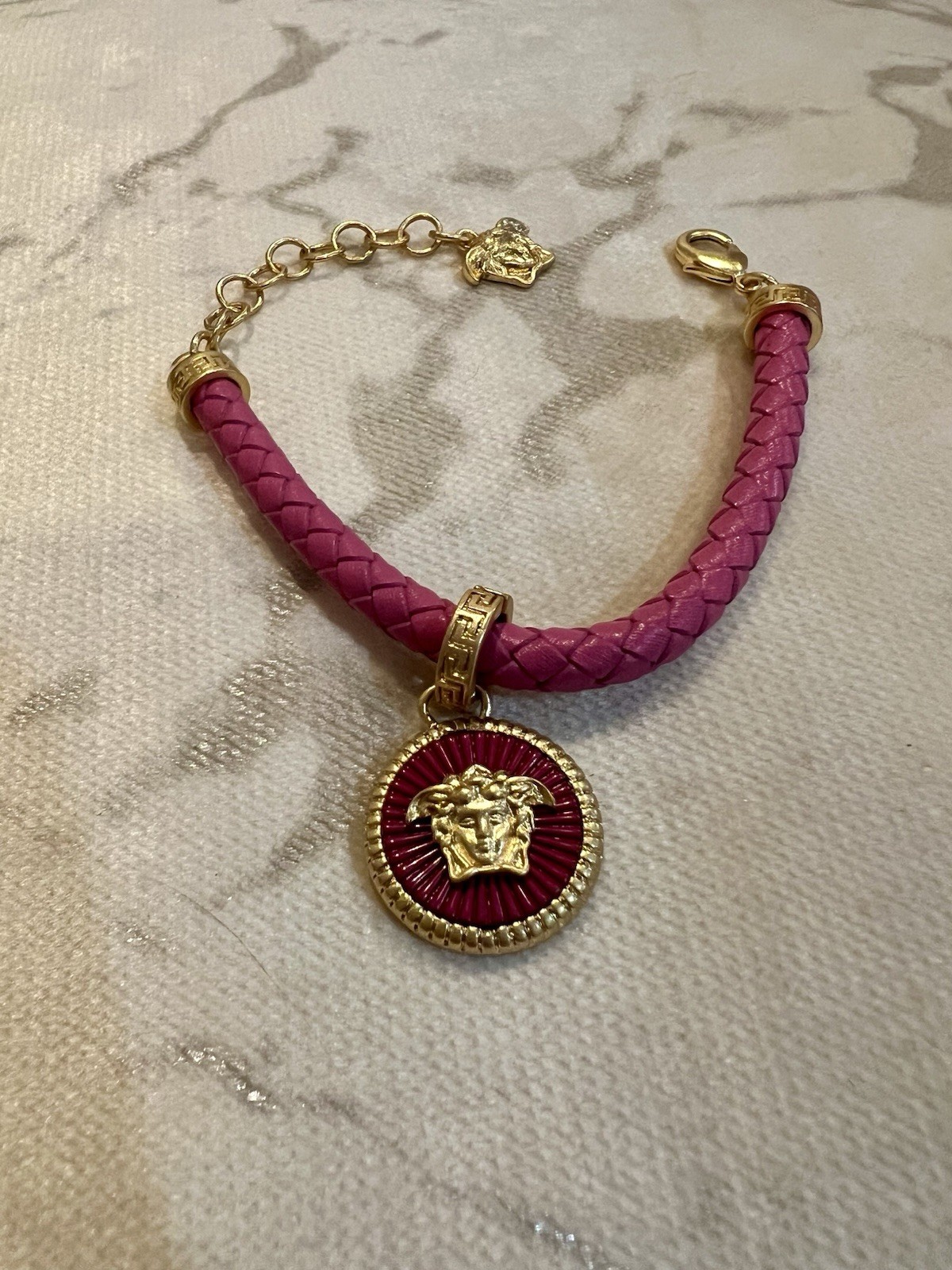 Authentic Versace Medusa Charm Pink & Gold Leather Br… - Gem