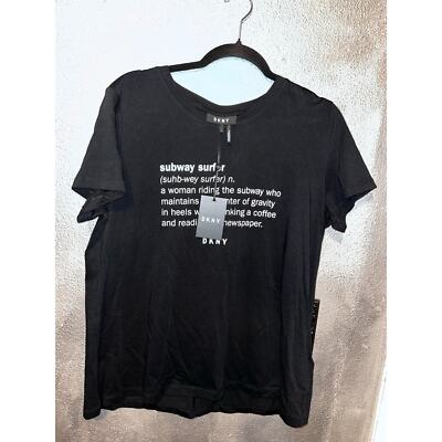 DKNY “ Subway Surfer “ Preppy Funny 100% Cotton Black Short Sleeve Tee ...