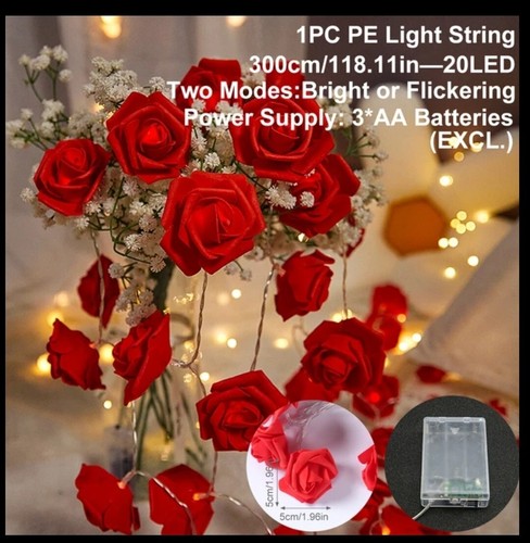3M RED LED Rose String Lights Rose Wedding Party Decoration Baptism ...