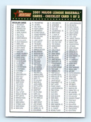 2001 Topps Heritage Checklist (#1-359) #1 | eBay