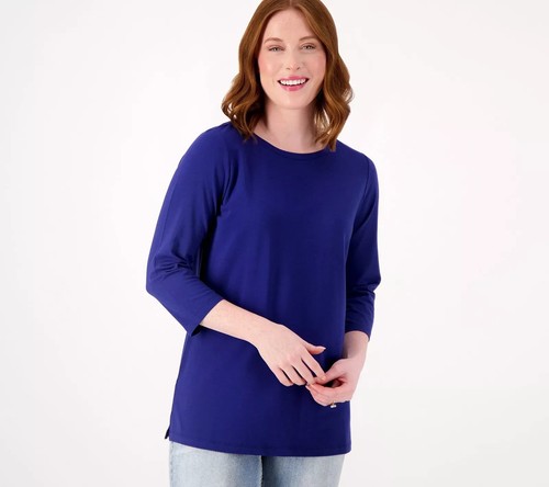 Belle Kim Gravel Primabelle Knit Ballet Neck 3/4 Sleeve Top-Navy-XXS ...
