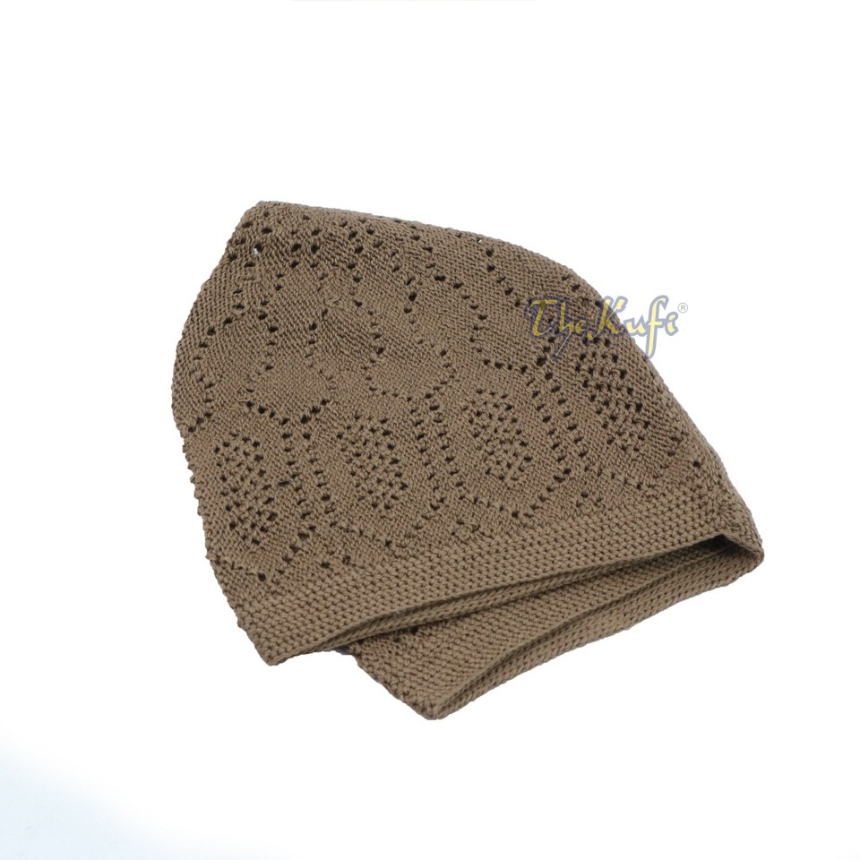 Light Brown Cotton Open-Knit Turkish Muslim Hat - Islamic Kufi Skull ...