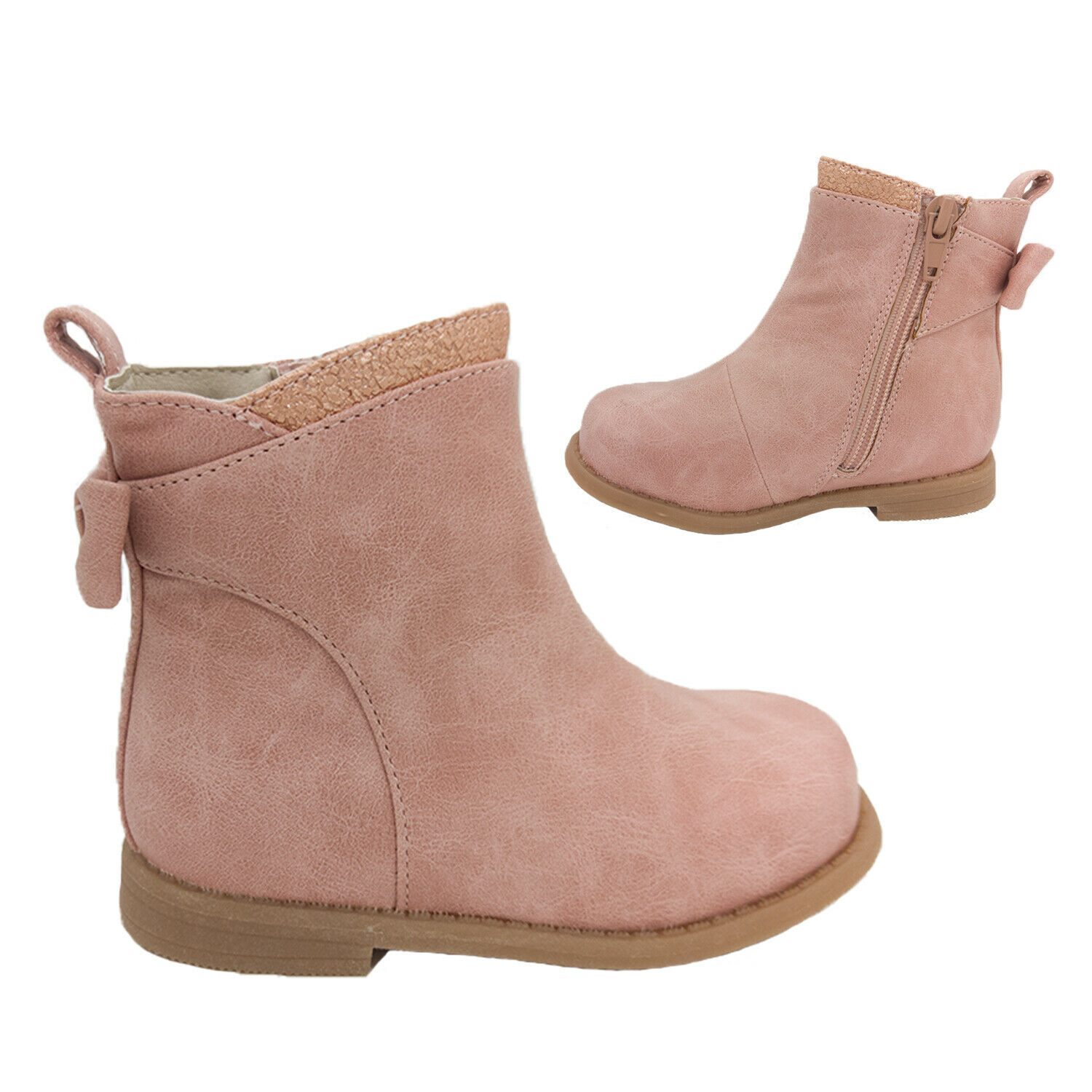 Grosby Bambi Girls Shoes Boots Ankle Bow Detail Zip Side Sparkle Trim ...
