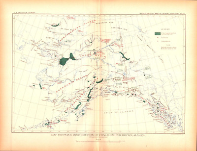 ALASKA , COAL BEARING ROCKS Antique geology map 1902 | eBay
