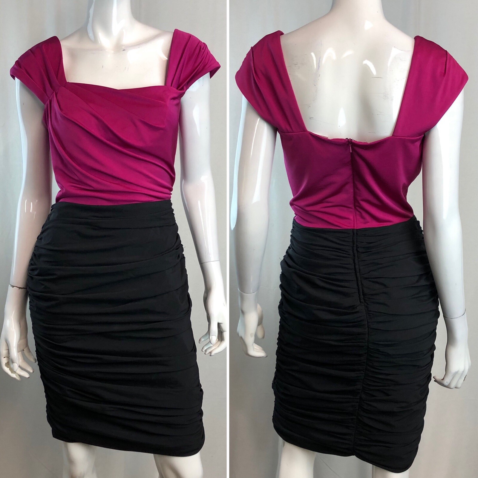 $300 Tadashi Shoji 8 Pink Black Colorblock Draped Sil… - Gem