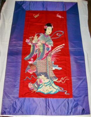 antique Chinese EMBROIDERED SILK Panel MAGU Hemp Mother GODDESS 78x45 ...