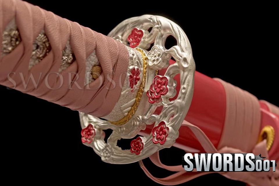Adorable Pink Sword Japanese Samurai Katana Clay Tempered T10 Steel ...