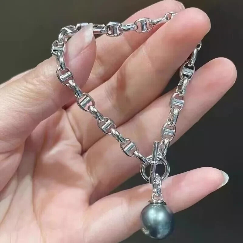 stunning 10-11mm tahitian round black green pearl bracelet 7.5-8 ...