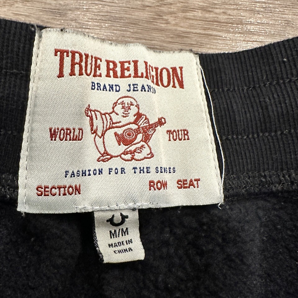 True Religion Womens Medium Big T Lounge Sweat Shorts Black Logo Grunge ...
