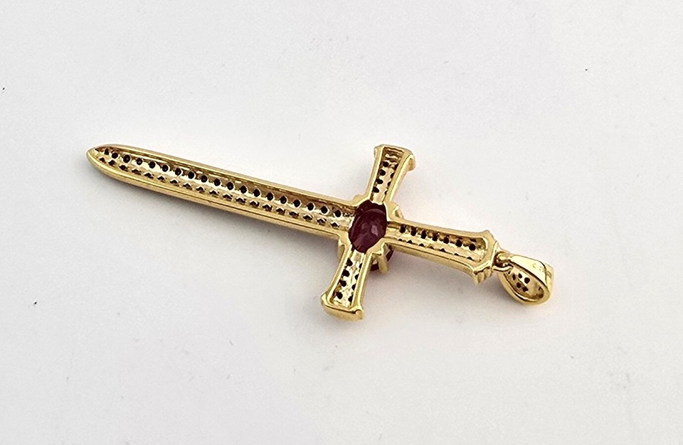 Stunning Sword Dagger Pendant Gold Plated Ruby & Tourmaline 925 10124 ...